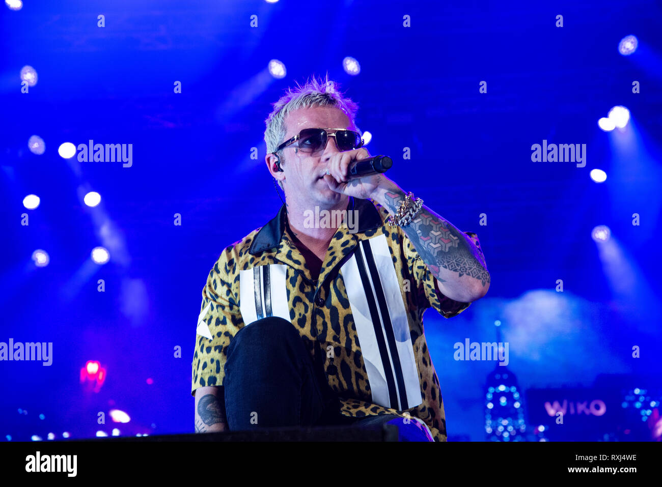 The Italian rapper Salmo seen performing live at Pala Alpitour in Turin ...