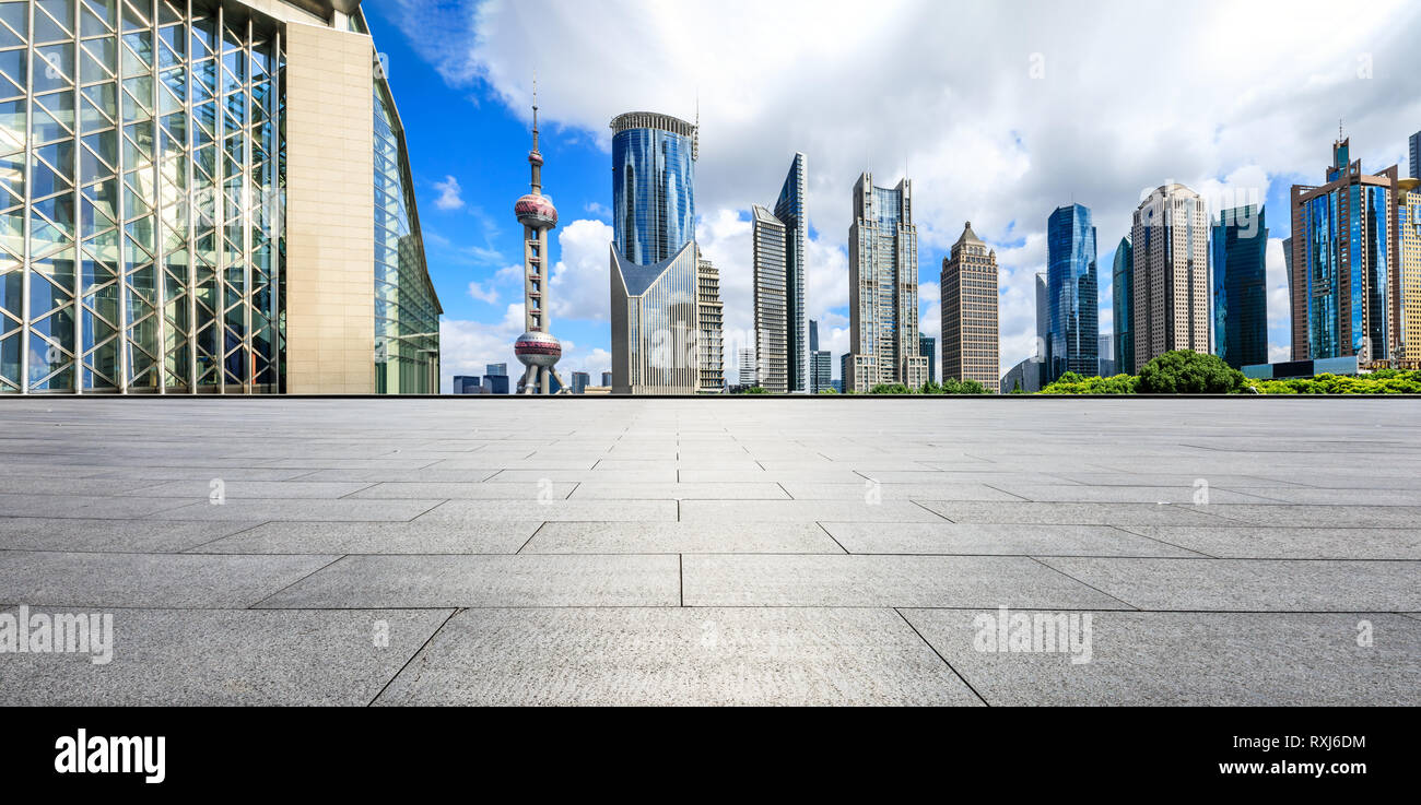 Shanghai Lujiazui financial district city scenery and square ground ...