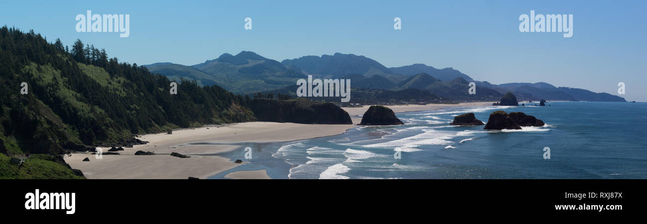 A clear spring day on the Oregon Coast; Cannon Beach, Oregon Stock ...