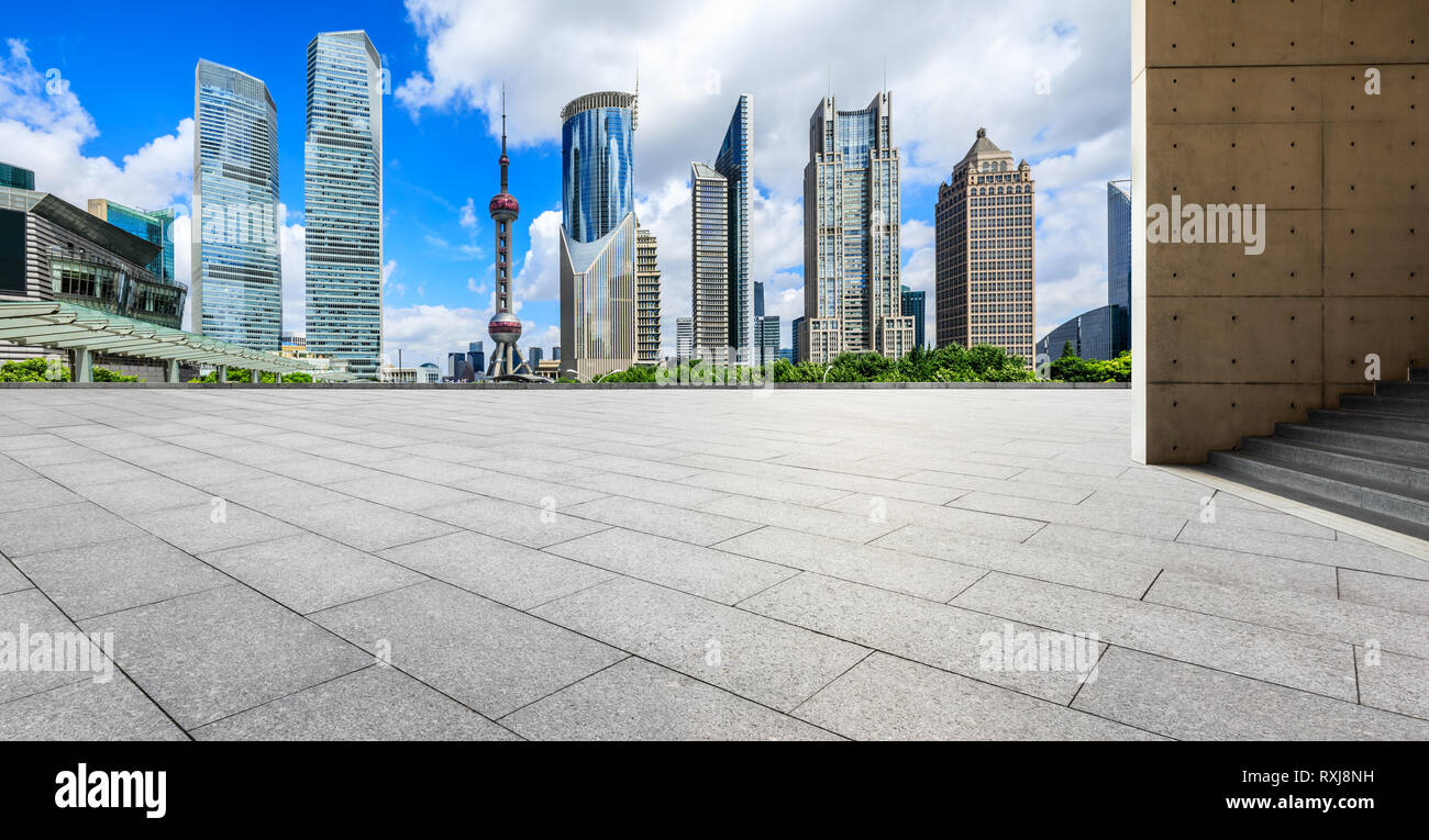 Shanghai Lujiazui financial district city scenery and square ground ...