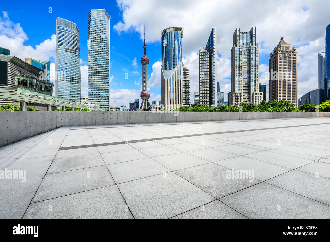 Shanghai Lujiazui financial district city scenery and square ground ...
