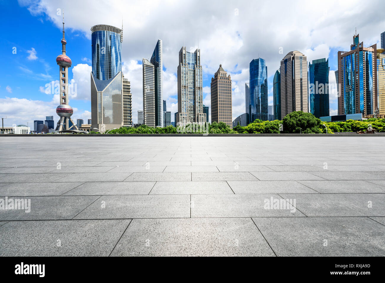Shanghai Lujiazui financial district city scenery and square ground ...