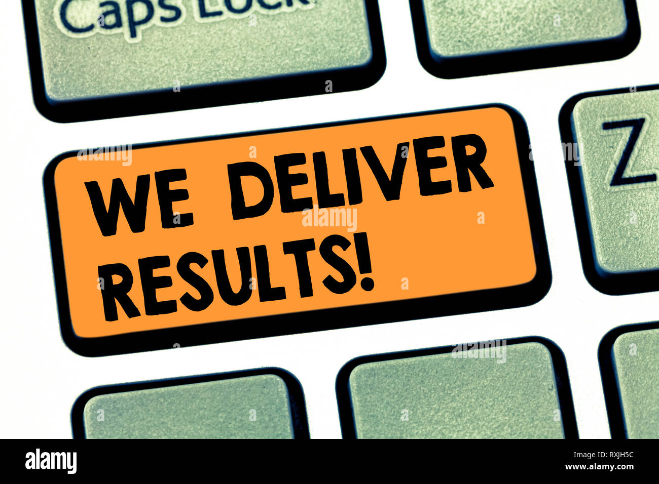 Writing note showing We Deliver Results. Business photo showcasing ...