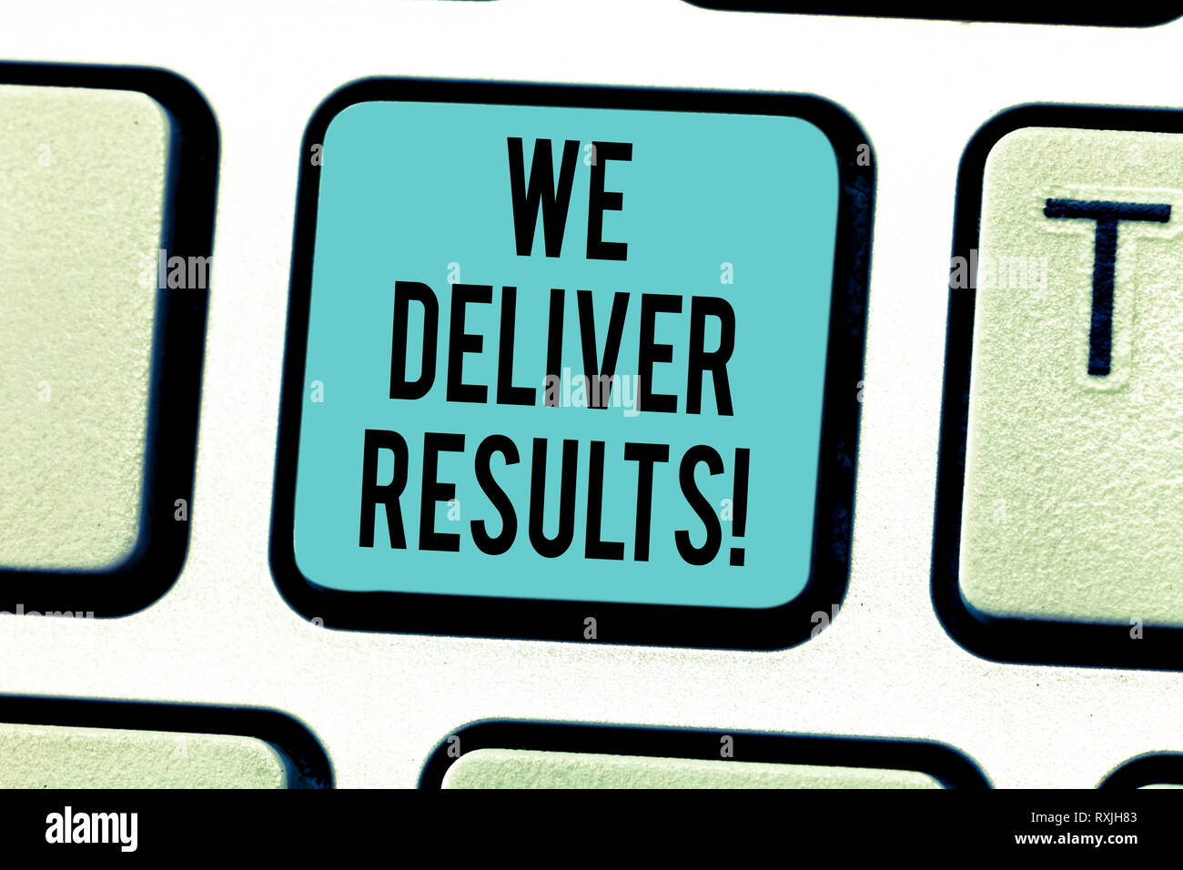 Writing note showing We Deliver Results. Business photo showcasing ...