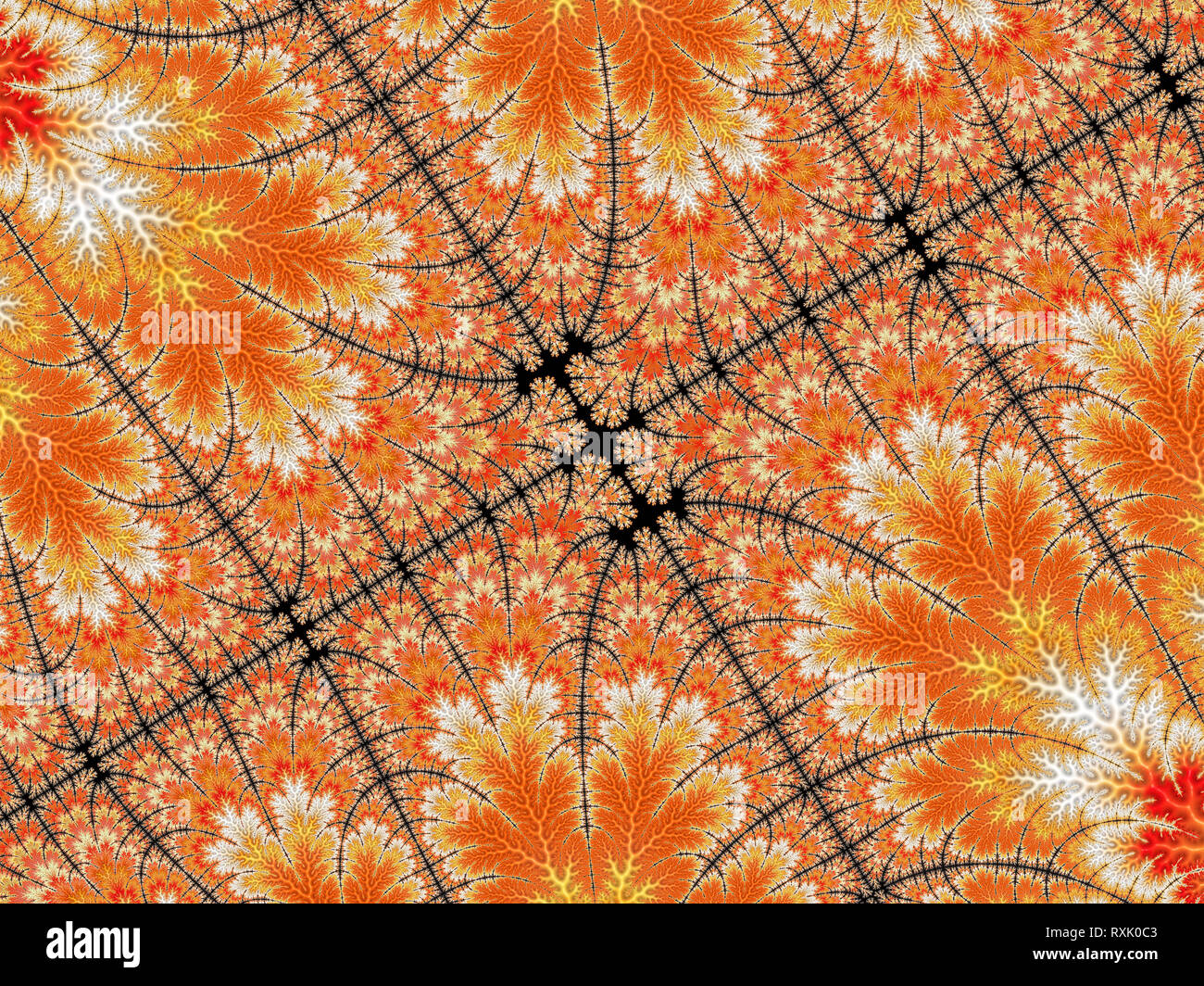 abstract fractal backdrop. bright orange leaves skeleton patterns ...