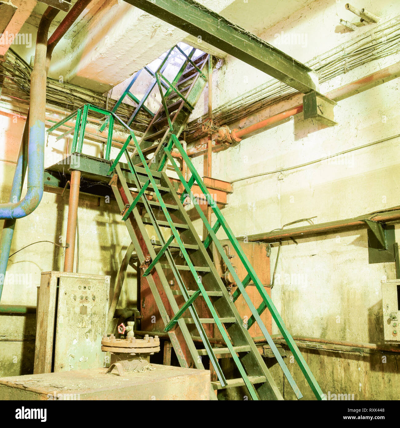 A flight of stairs from the basement of the pumping station. Basement ...