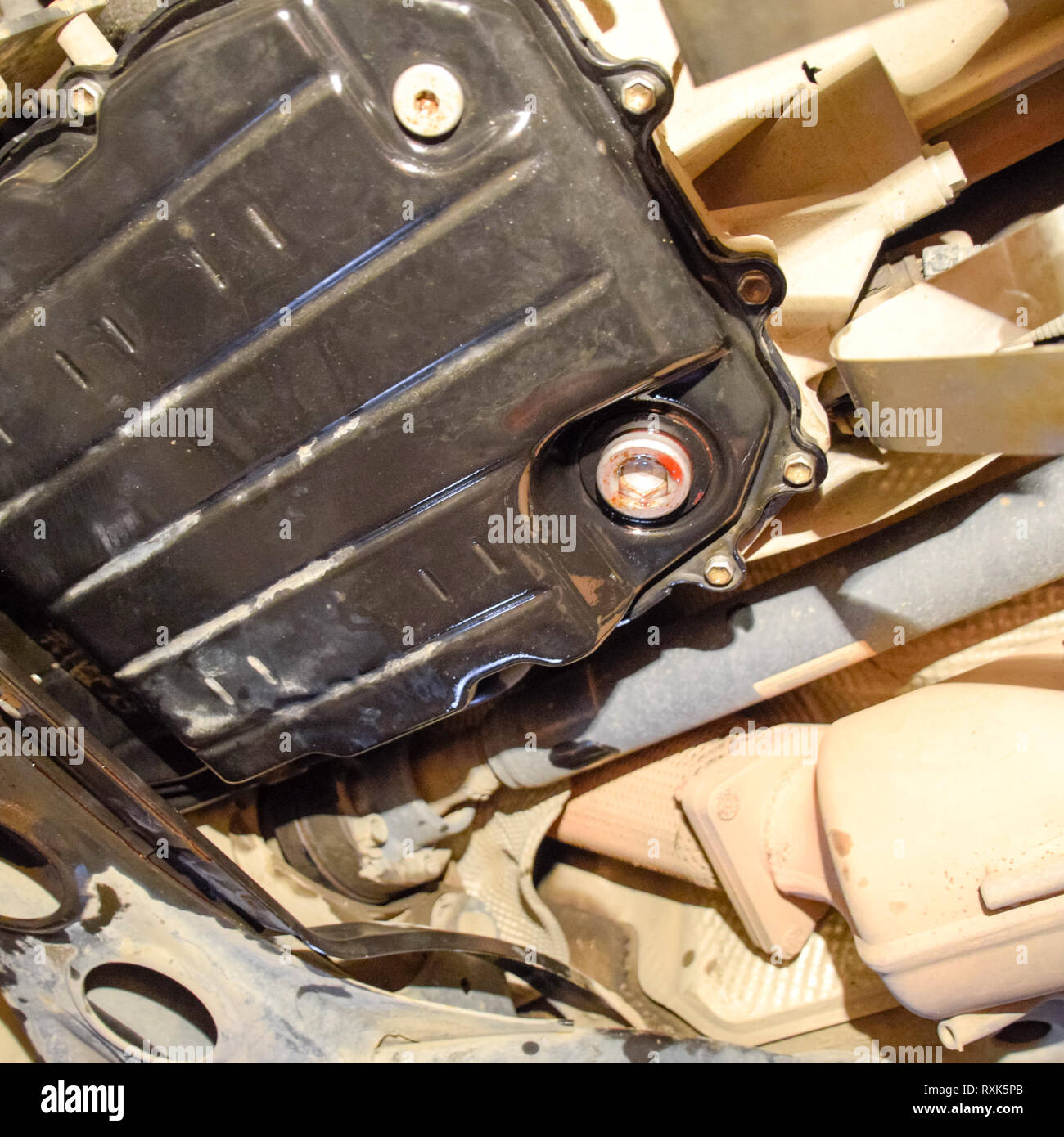 Automatic transmission. View from the bottom of the pit. Car service ...