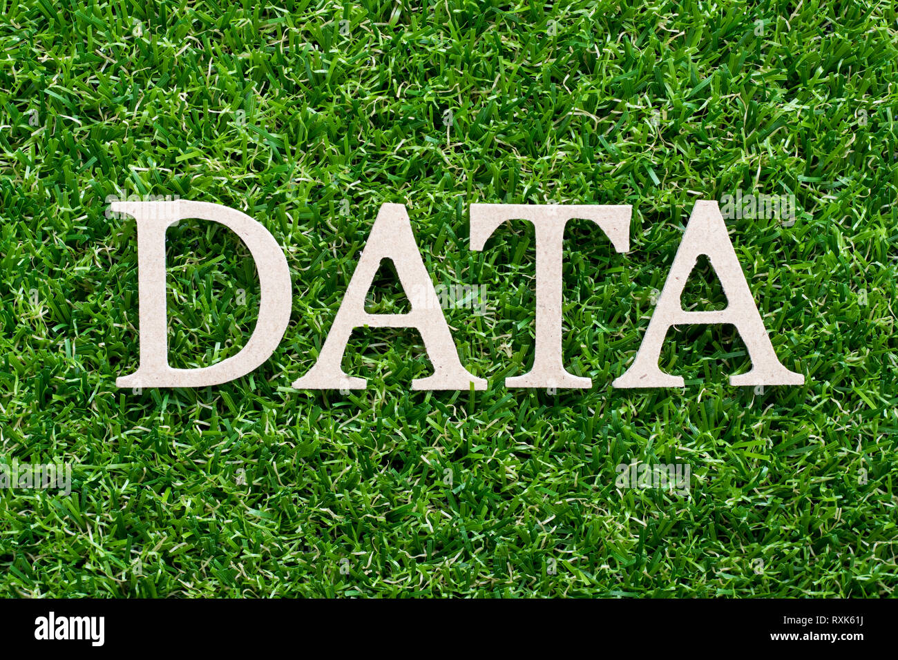 Wood alphabet in word data on artificial green grass background Stock ...