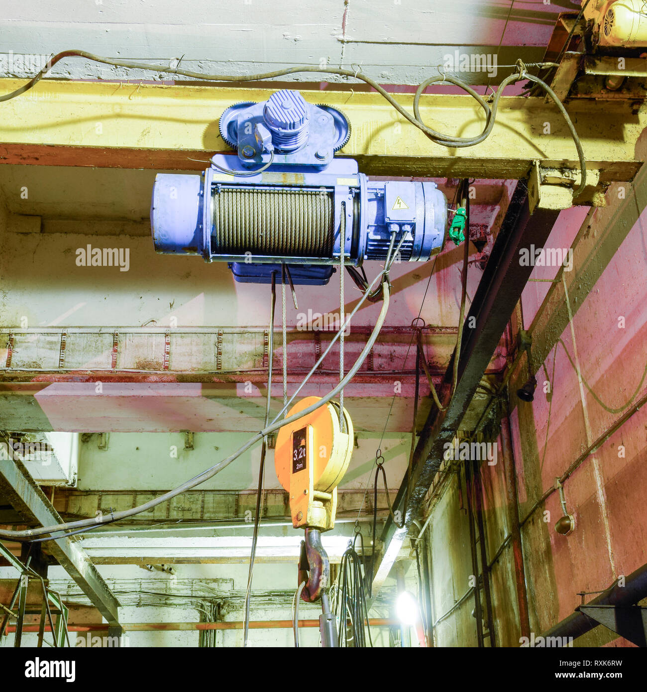 Basement of a water pumping station. Abandoned post-apocalyptic view of ...