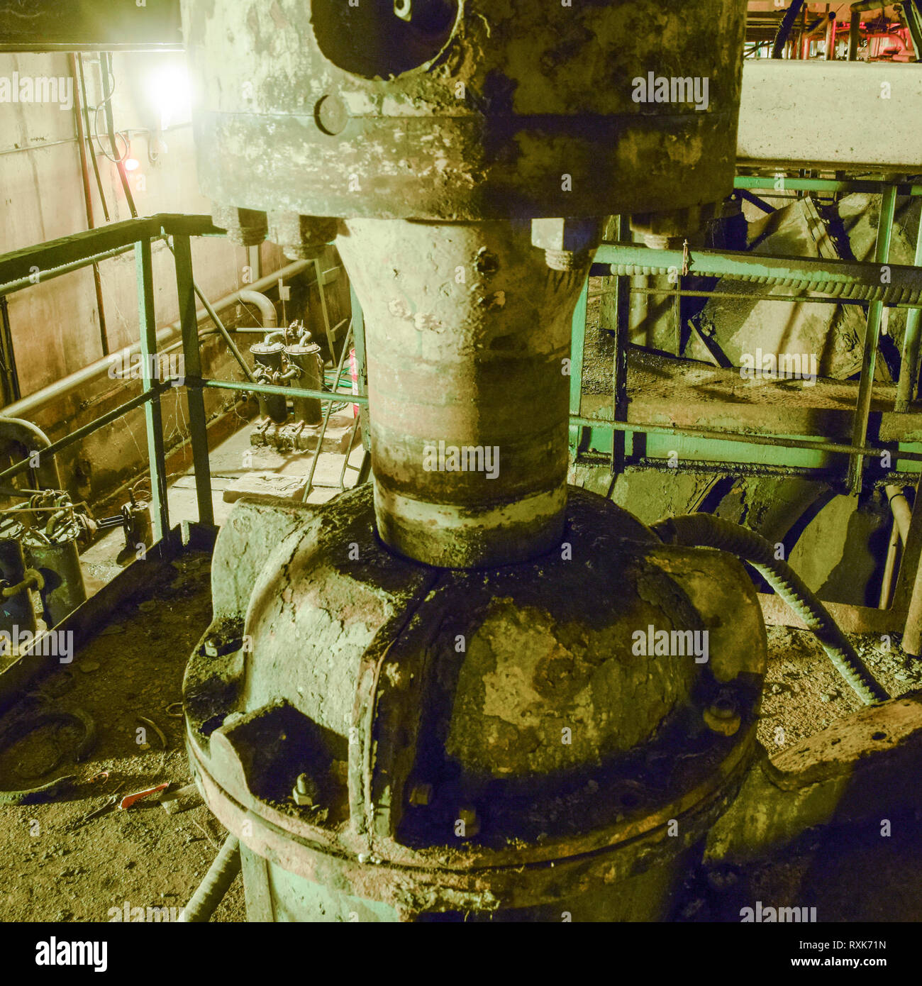Basement of a water pumping station. The connection point of the rotor ...