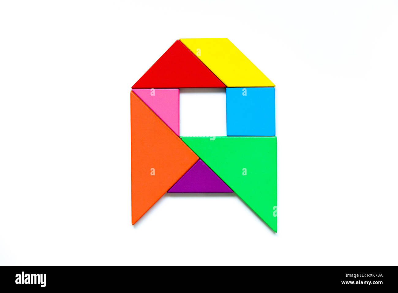 Color tangram puzzle in english alphabet a shape on white background ...