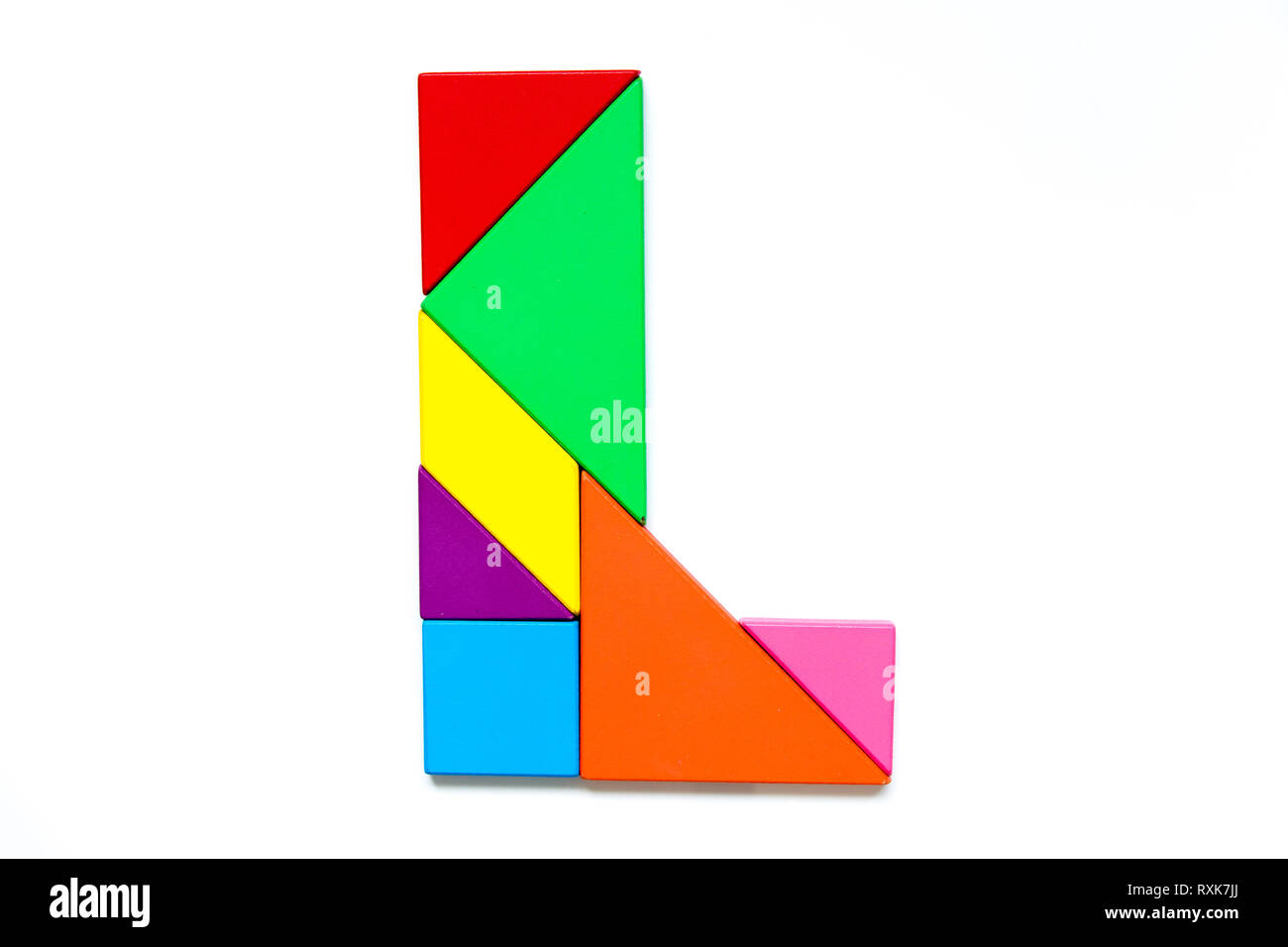 Color tangram puzzle in english alphabet l shape on white background ...
