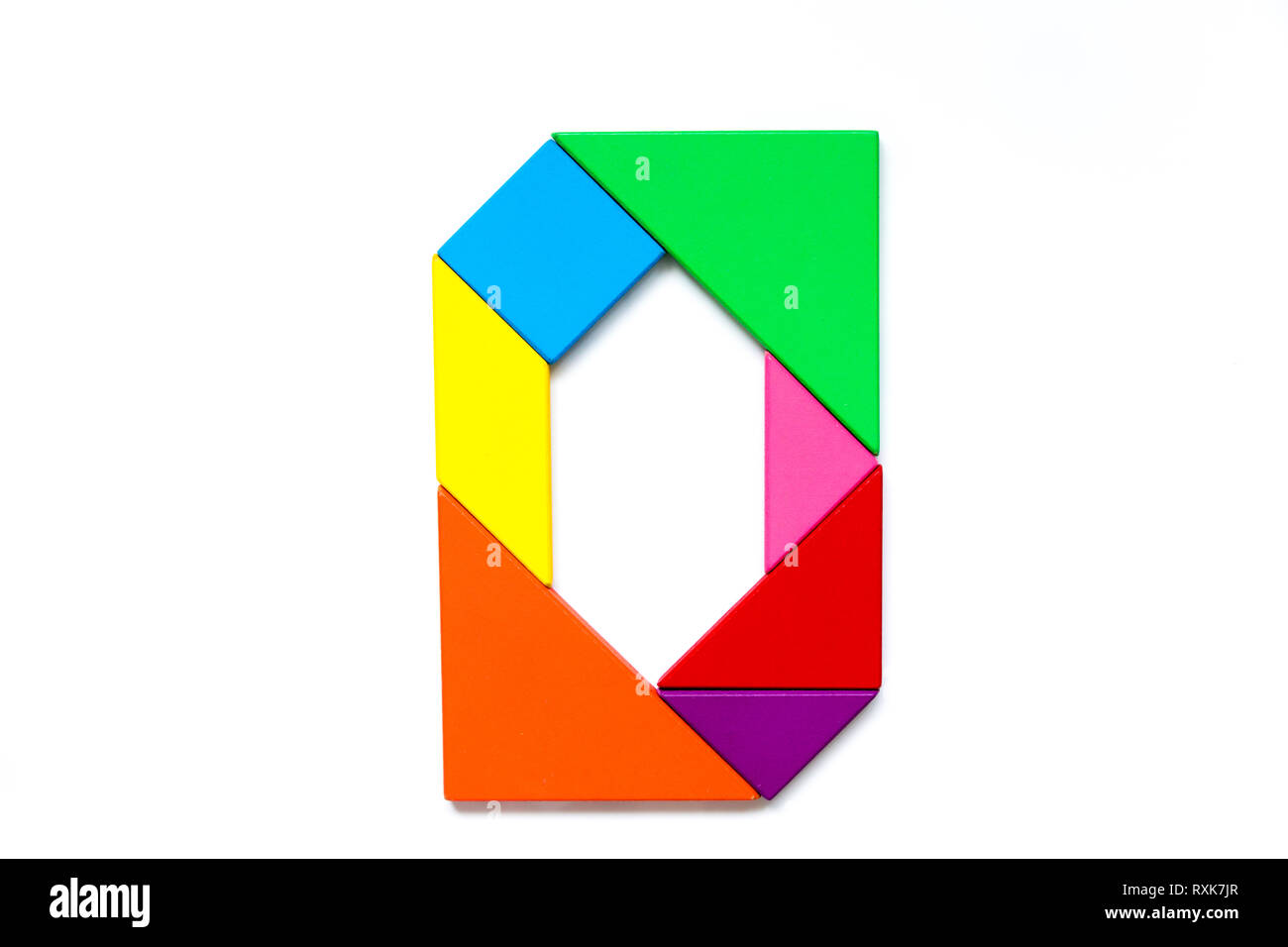 Color tangram puzzle in english alphabet o shape on white background ...