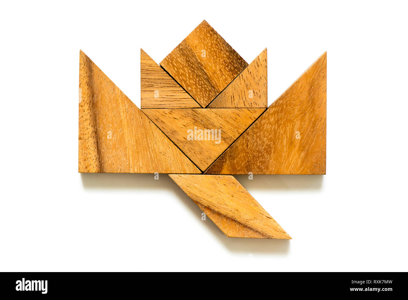 Wood tangram puzzle in blooming flower shape on white background Stock ...