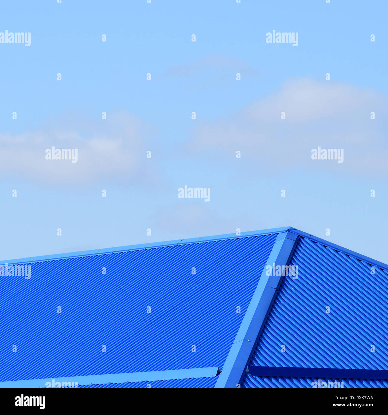 Blue roof metal sheets. Modern types of roofing materials Stock Photo ...