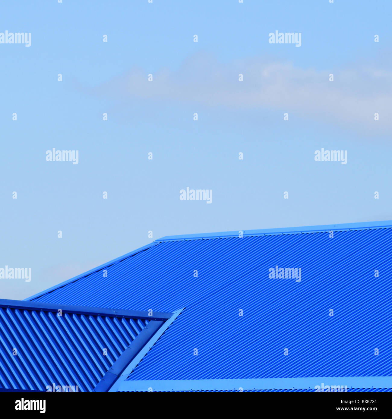 Blue roof metal sheets. Modern types of roofing materials Stock Photo ...