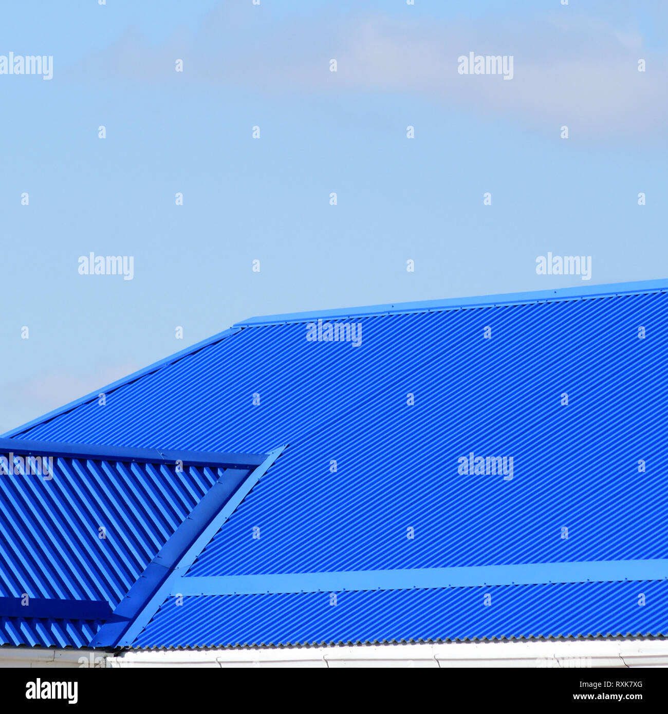 Blue roof metal sheets. Modern types of roofing materials Stock Photo ...
