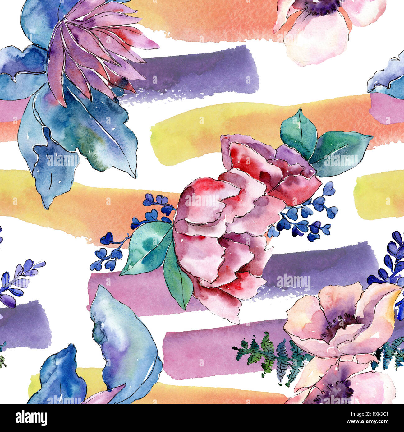 Purple bouquet floral botanical flower. Watercolor background ...