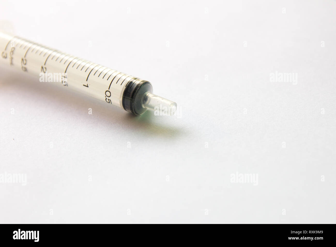 Transparent plastic syringe placed on white background Stock Photo - Alamy