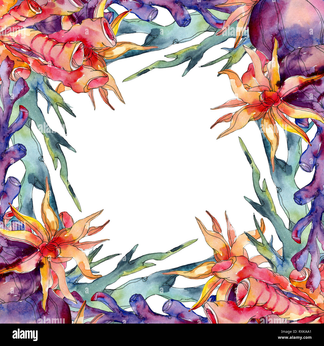 Colorful aquatic underwater nature coral reef. Watercolor background ...