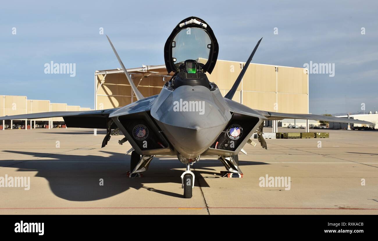 An Air Force F-22 Raptor fighter jet on a runway at Davis-Monthan Air ...