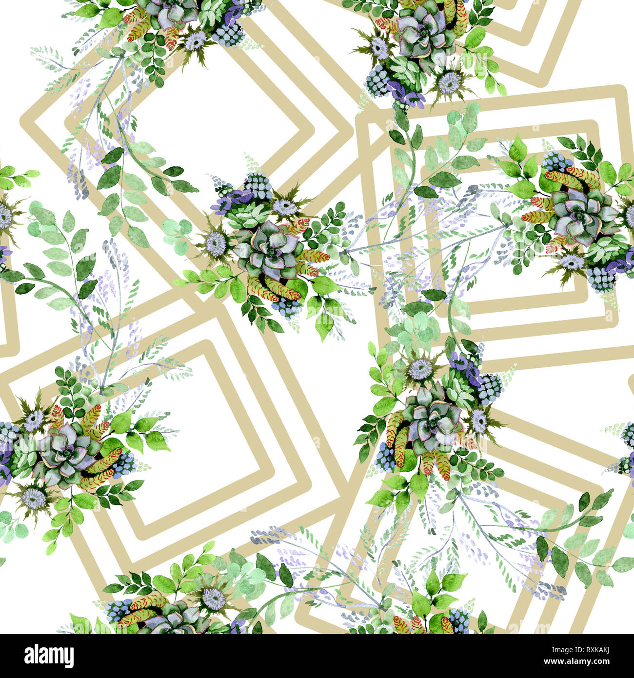 Succulent bouquet floral botanical flowers. Watercolor background ...