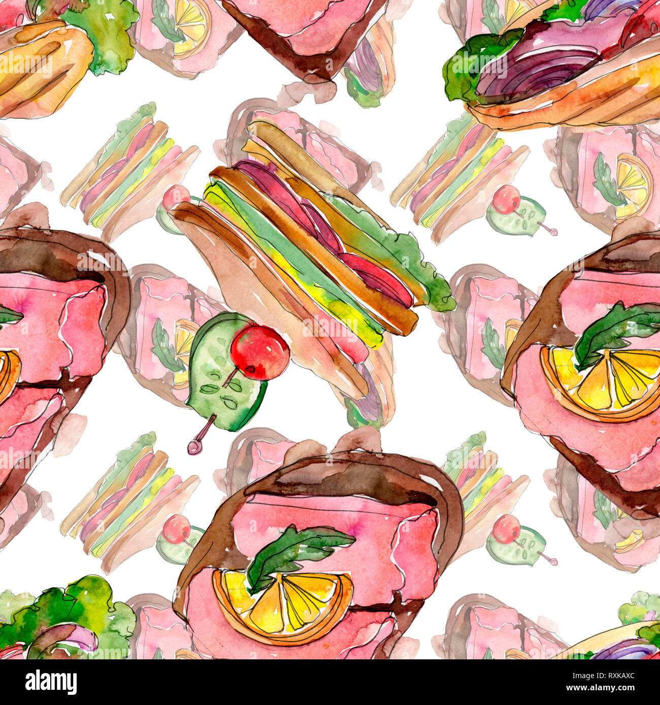 Sandwich in a watercolor style. Watercolour fast food illustration ...