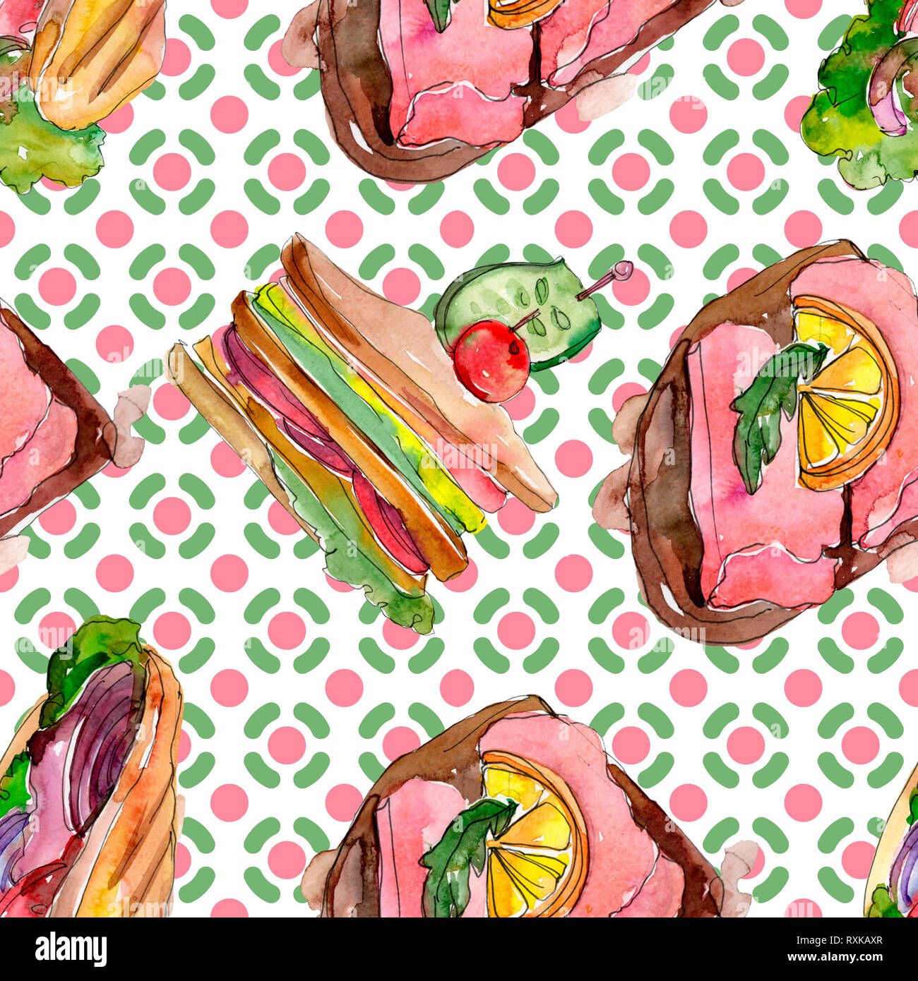 Sandwich in a watercolor style. Watercolour fast food illustration ...