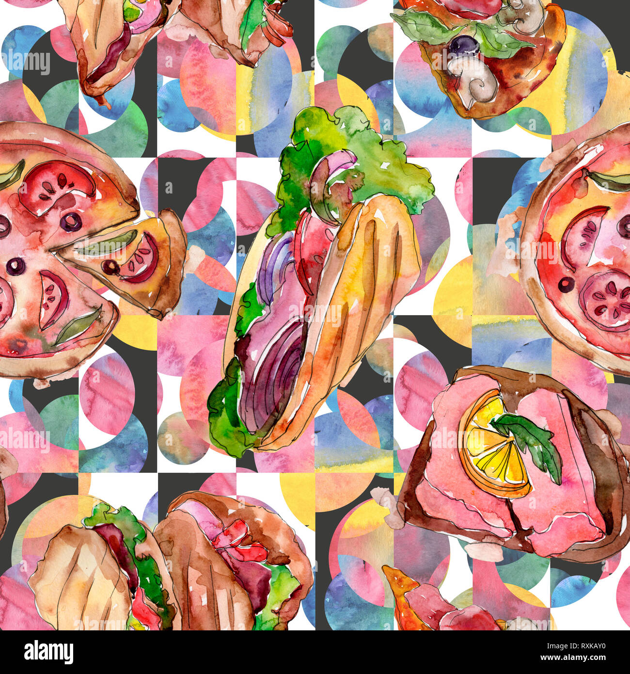 Sandwich in a watercolor style. Watercolour fast food illustration ...