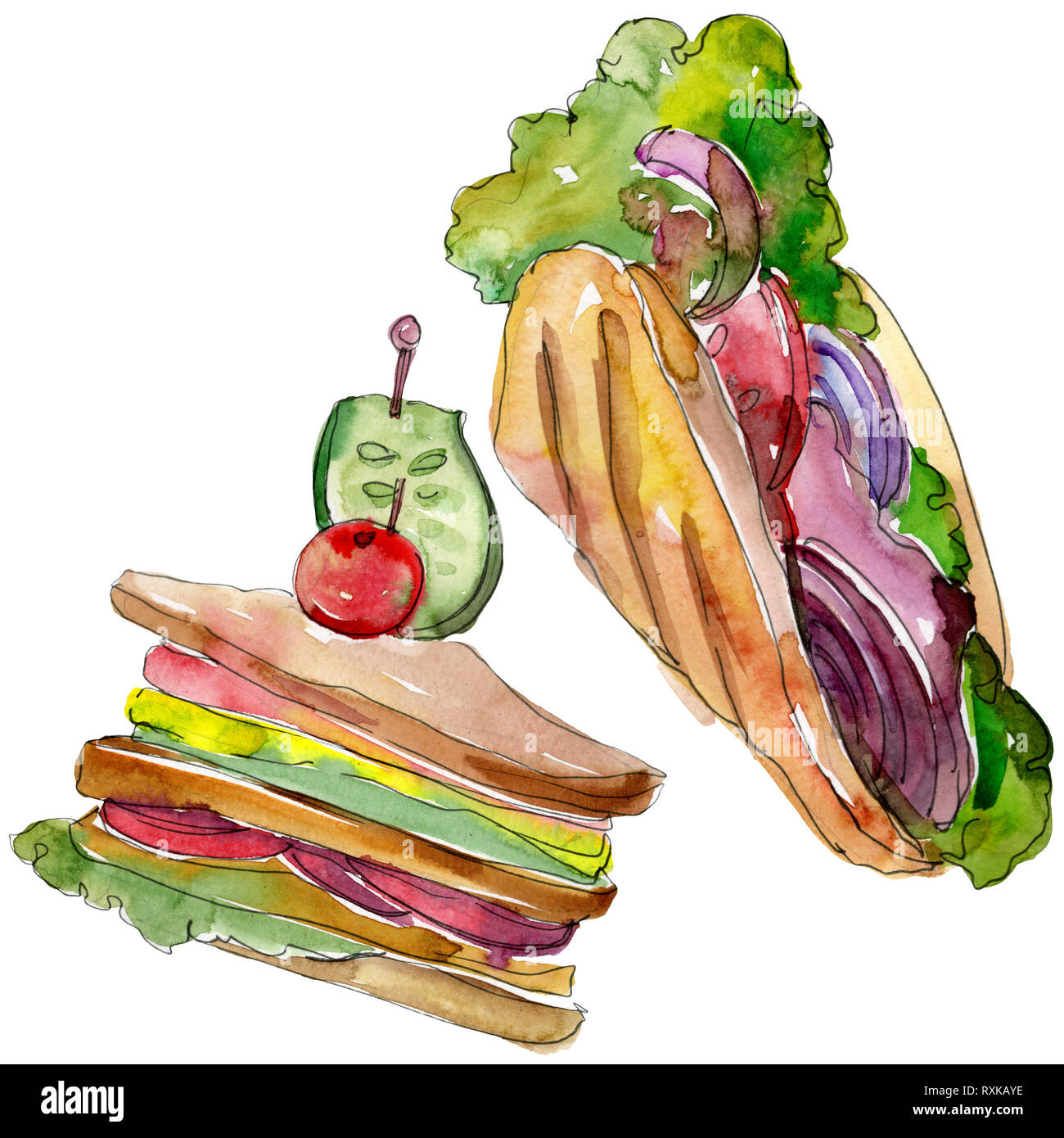 Sandwich in a watercolor style isolated. Watercolour fast food ...