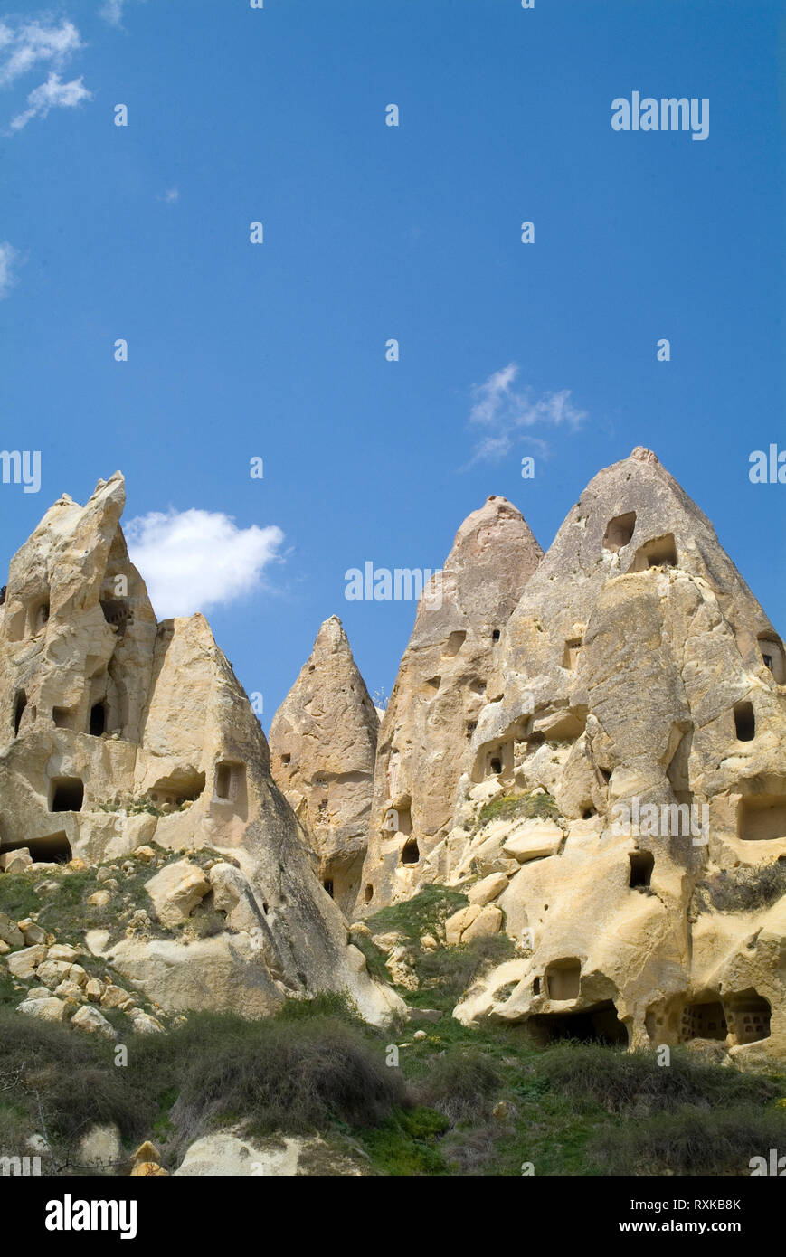 Fairy chimneys filled with houses near the village of Uçhisar in ...