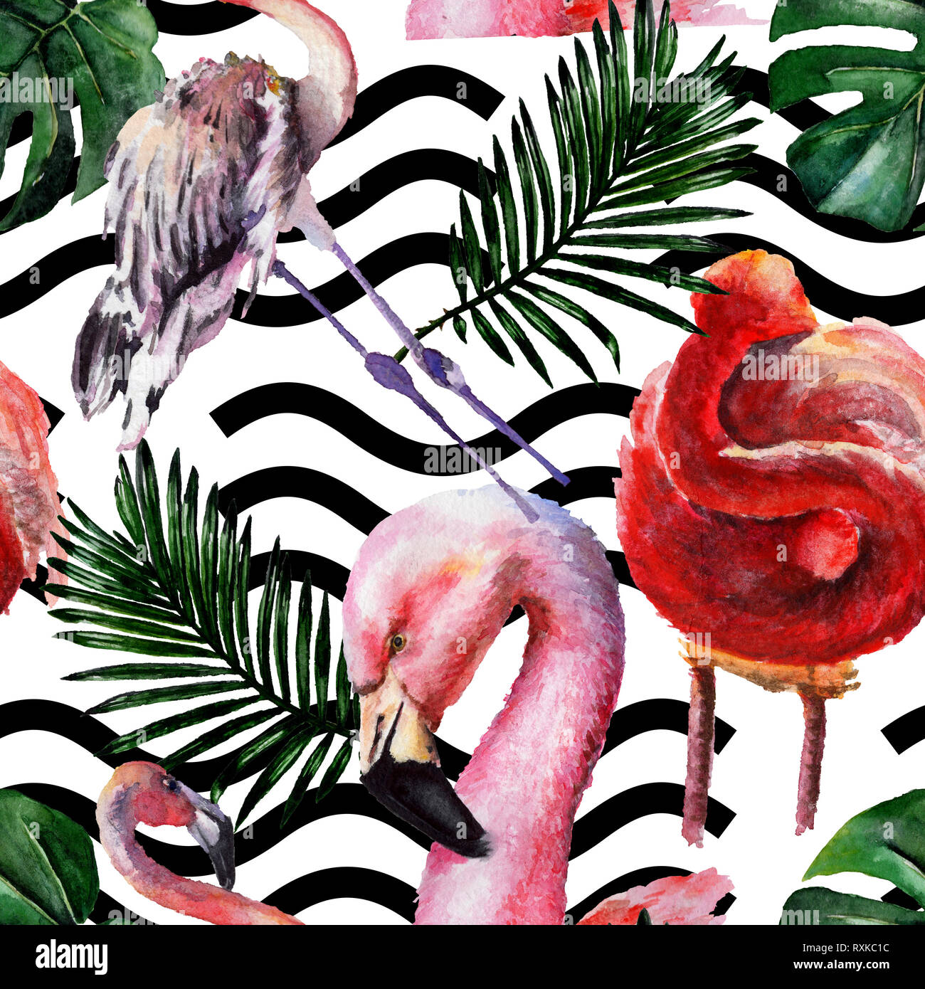 Exotic red flamingo in a wildlife isolated. Watercolor background ...