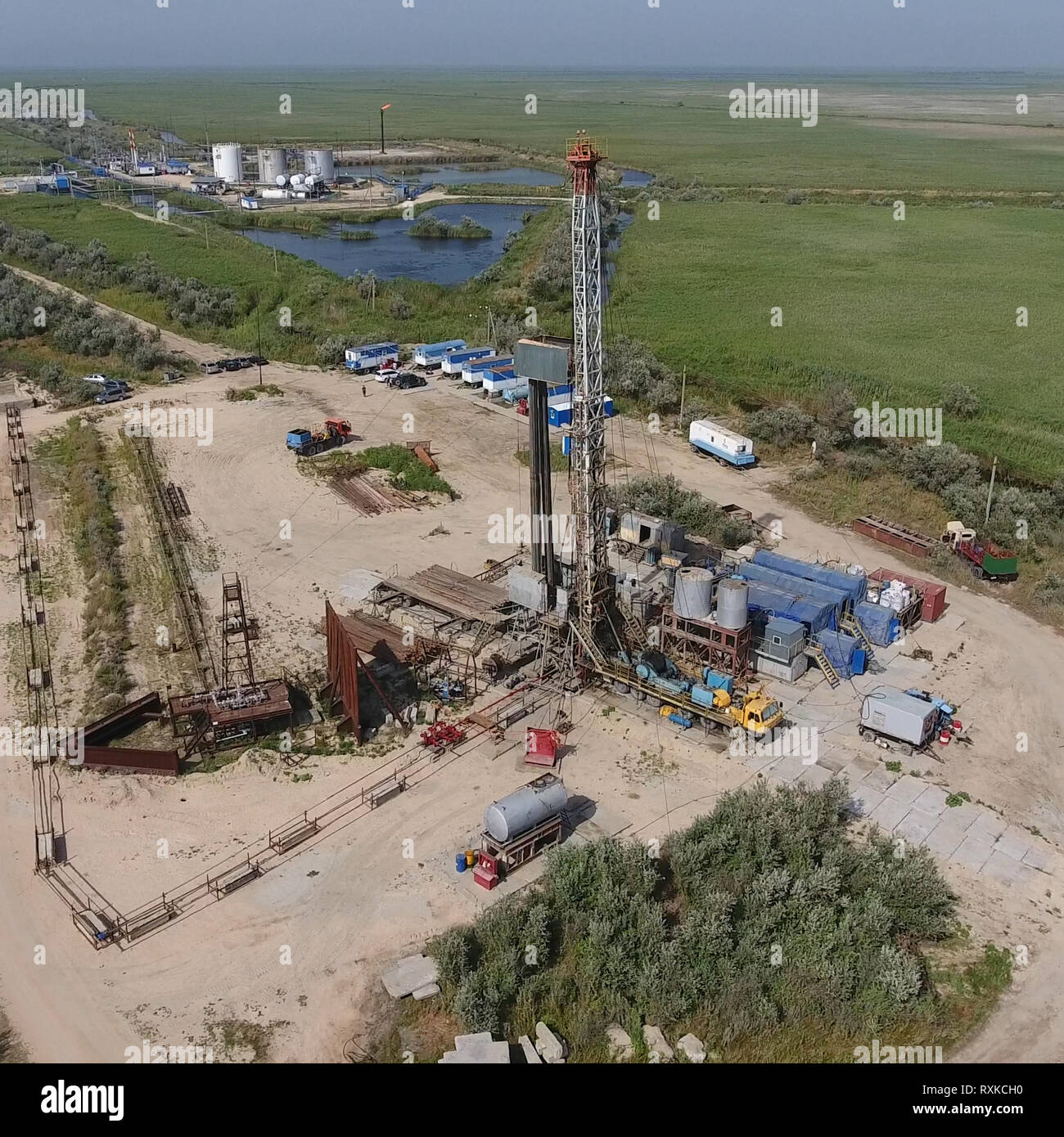 Carrying out repair of an oil well. Equipment of oil fields Stock Photo ...