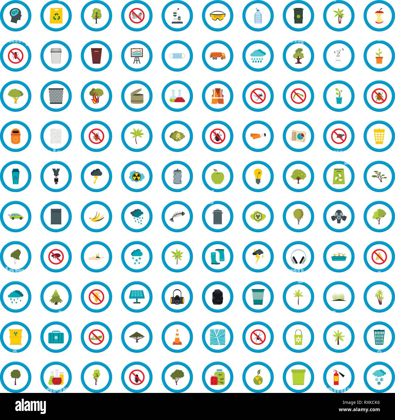 100 environment analysis icons set, flat style Stock Vector Image & Art ...