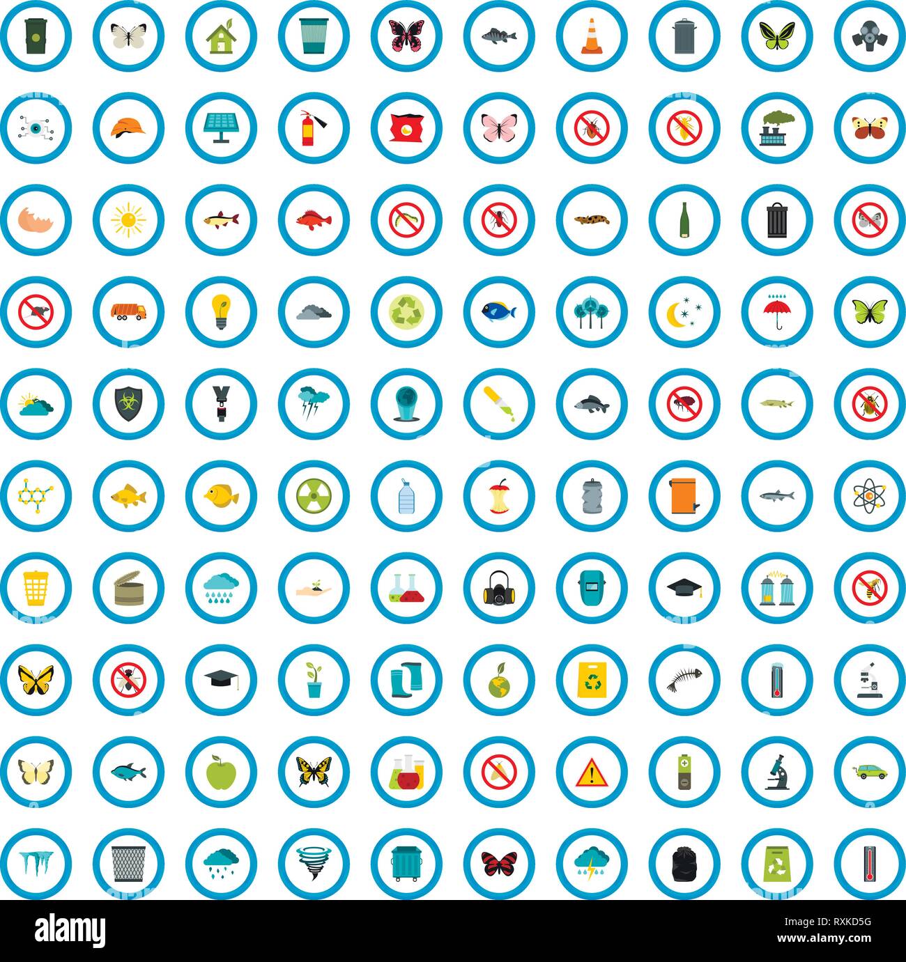 100 environment exploration icons set, flat style Stock Vector Image ...