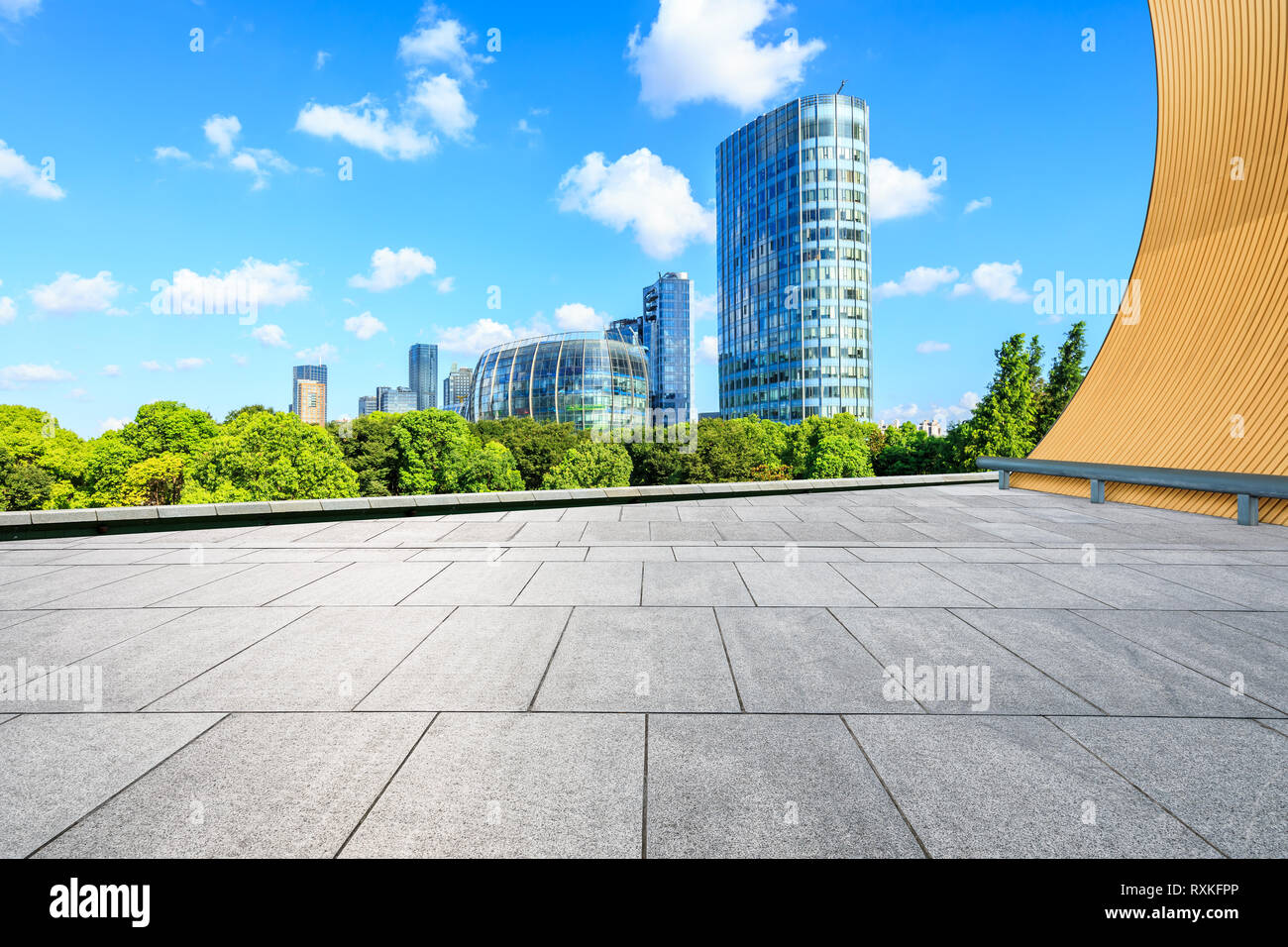Empty square ground and modern commercial buildings in Shanghai Stock ...