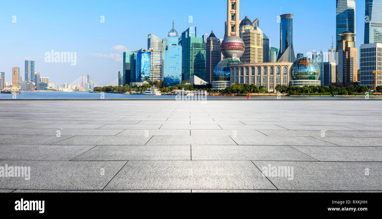 Shanghai Lujiazui financial district city scenery and empty square ...