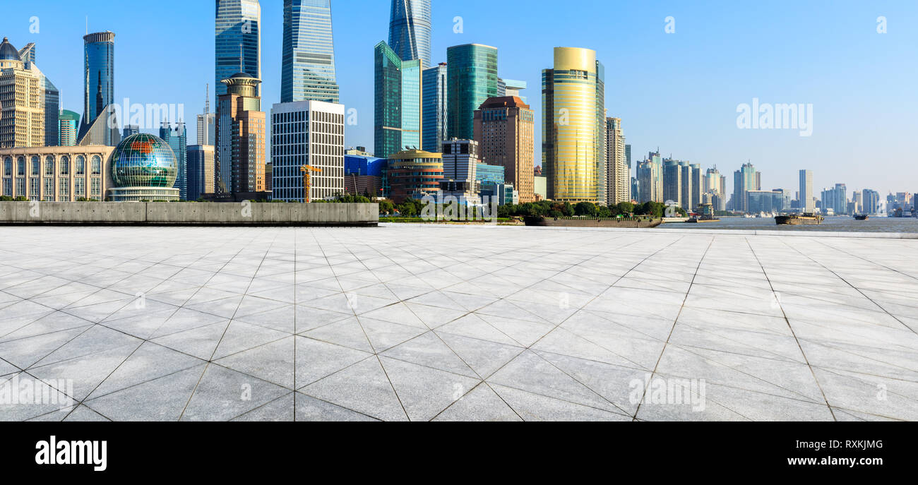 Shanghai Lujiazui financial district city scenery and empty square ...