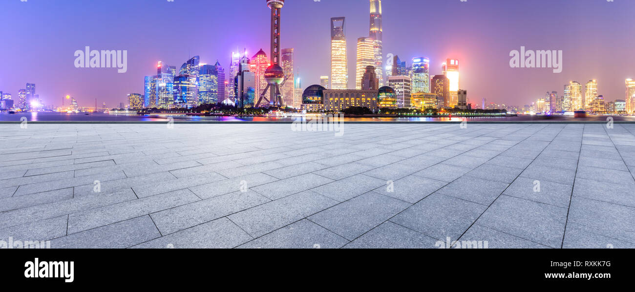 Shanghai Lujiazui financial district city scenery and empty square ...