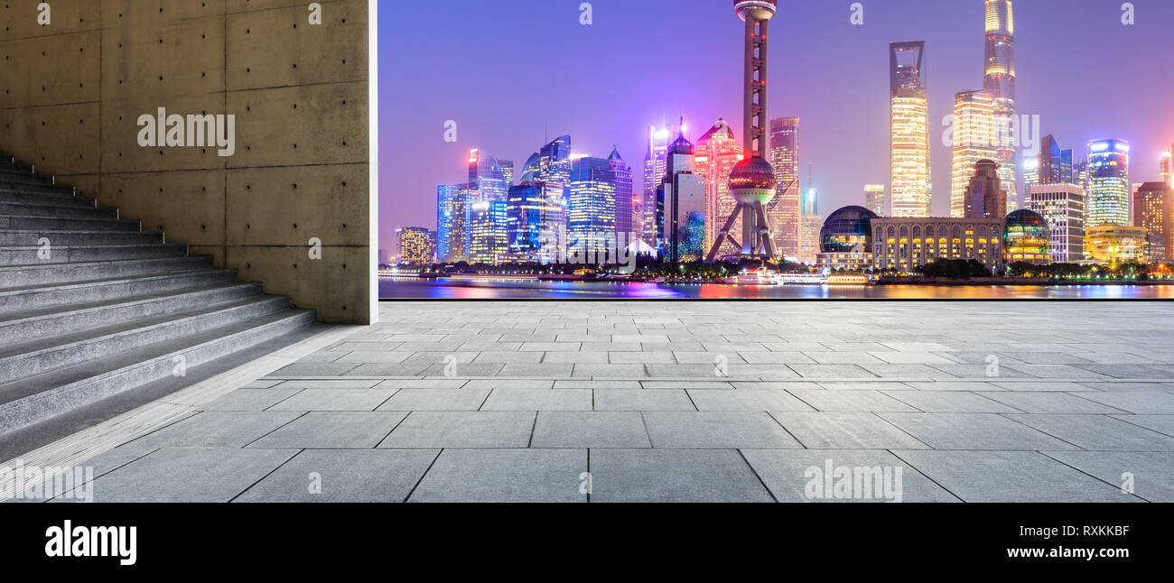 Shanghai Lujiazui financial district city scenery and empty square ...