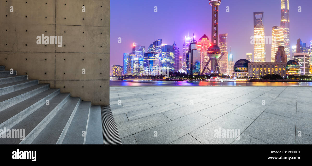 Shanghai Lujiazui financial district city scenery and empty square ...