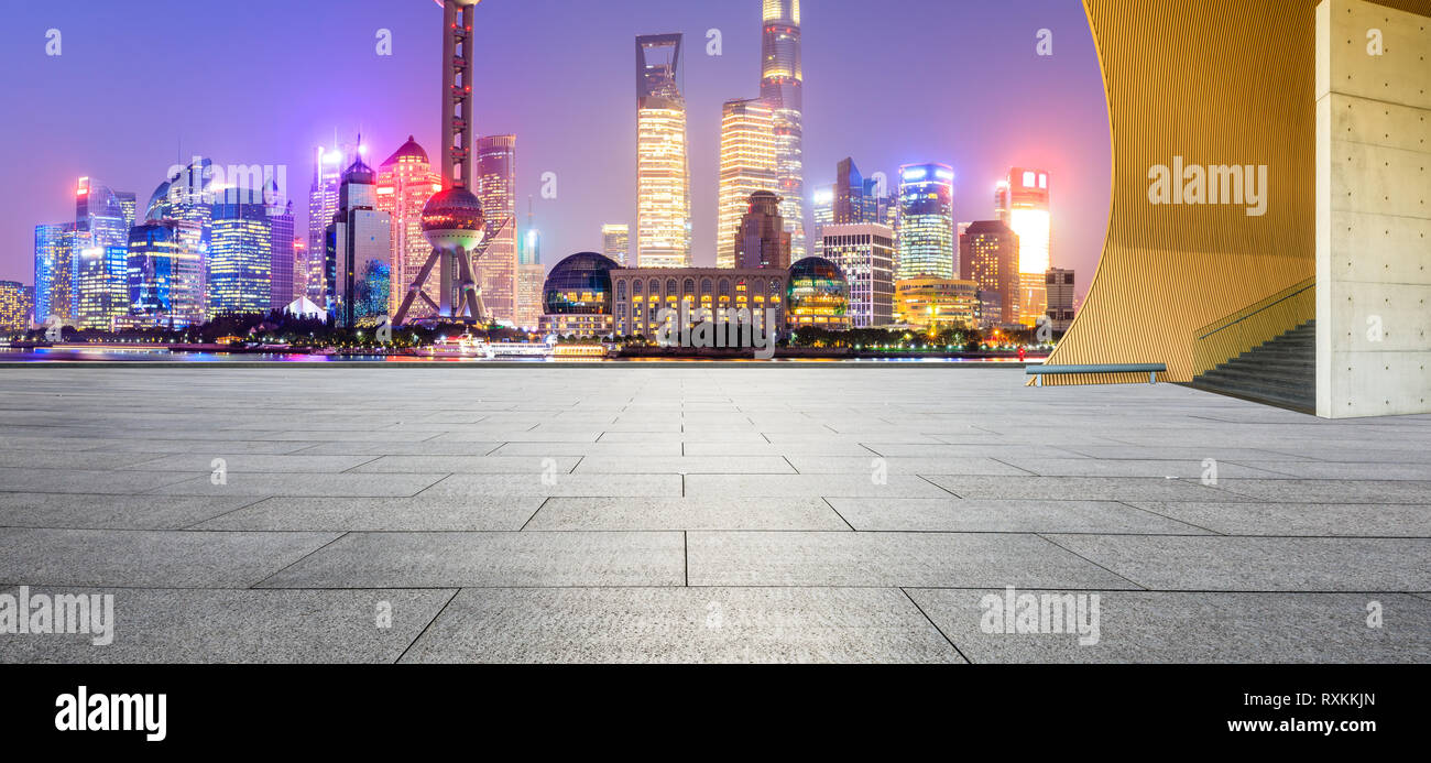 Shanghai Lujiazui financial district city scenery and empty square ...