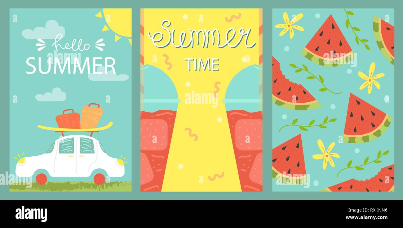 A set of bright summer cards. Greeting card . Vector design concept for ...