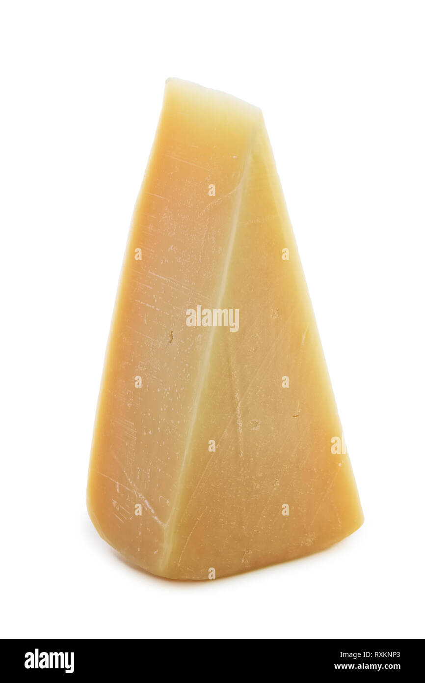 Triangle piece of parmesan cheese isolated on white Stock Photo - Alamy