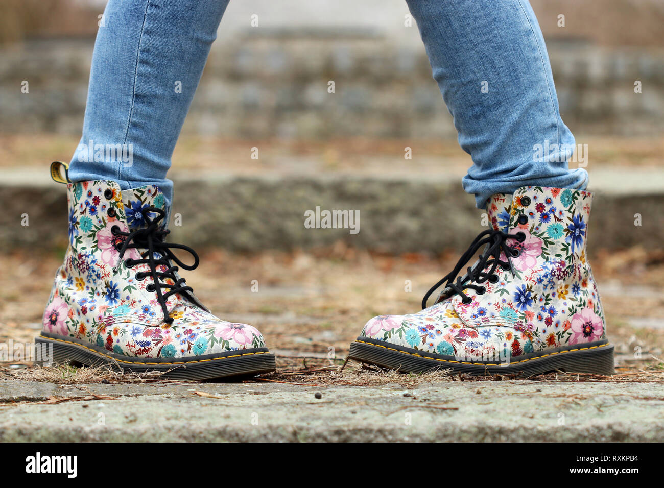 colorful shoes with a flower pattern teenage girl Stock Photo - Alamy