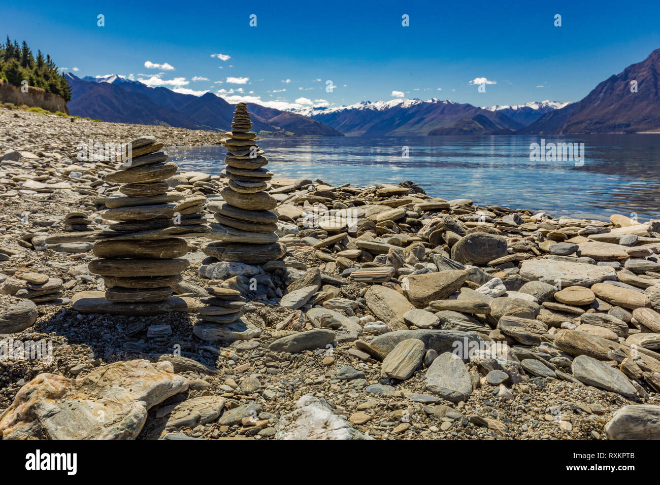 Panoramic vibrant photos of Lake Hawea and mountains, South Island, New ...
