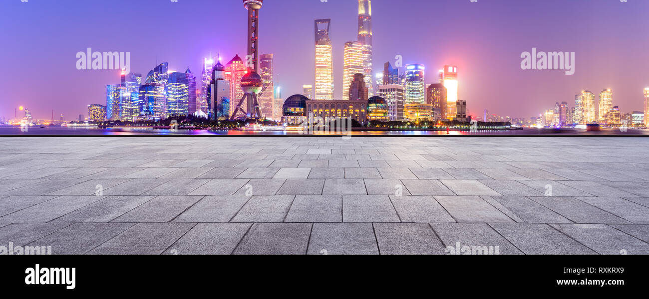 Shanghai Lujiazui financial district city scenery and empty square ...