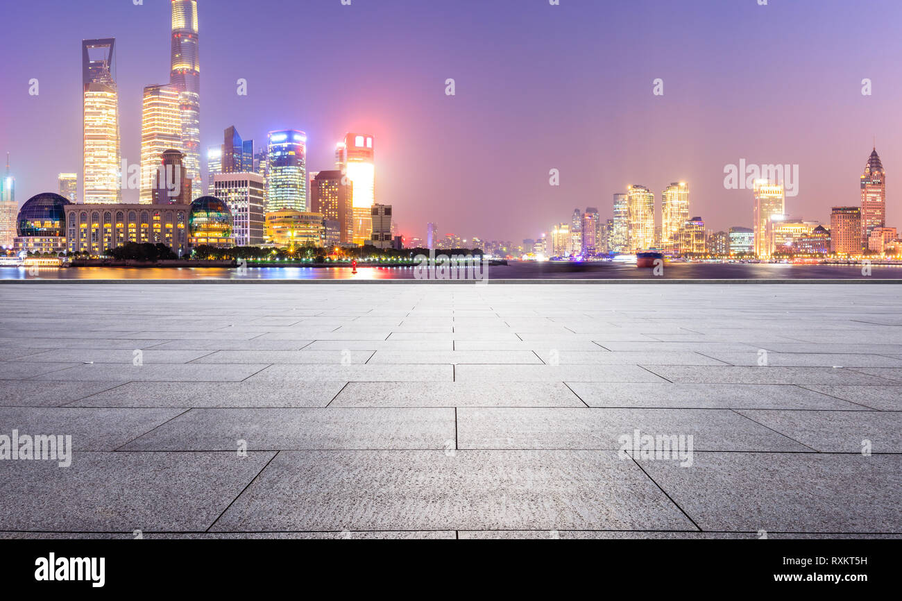 Shanghai Lujiazui financial district city scenery and empty square ...