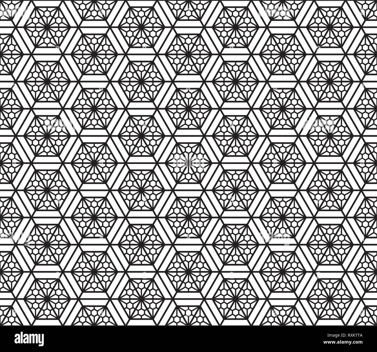 Seamless pattern based on Japanese geometric ornament.Black and white ...