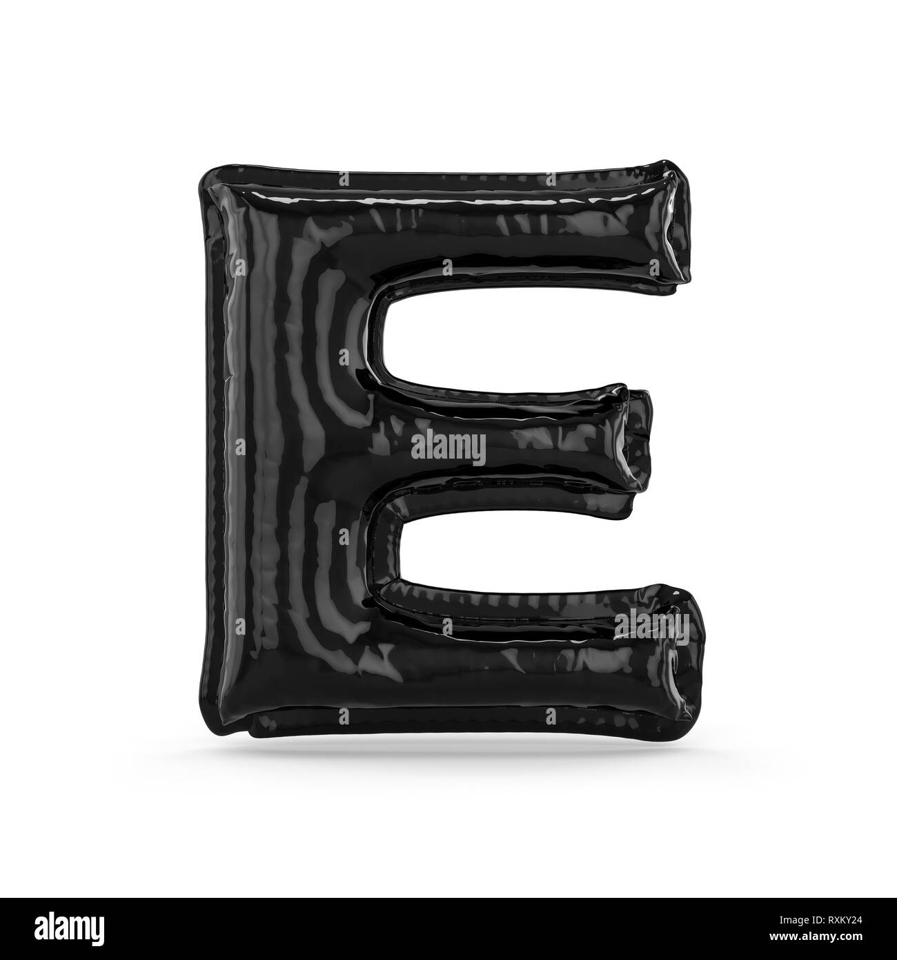 Black letter E made of inflatable balloon isolated on white background ...
